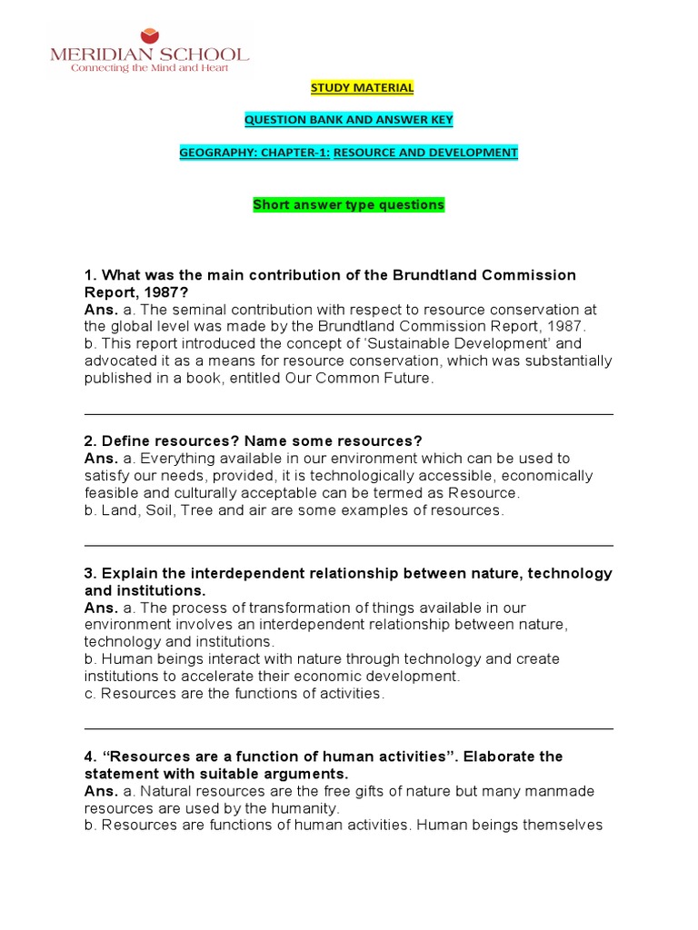 Study Material Question Bank and Answer Key Geography: Chapter-1 ...
