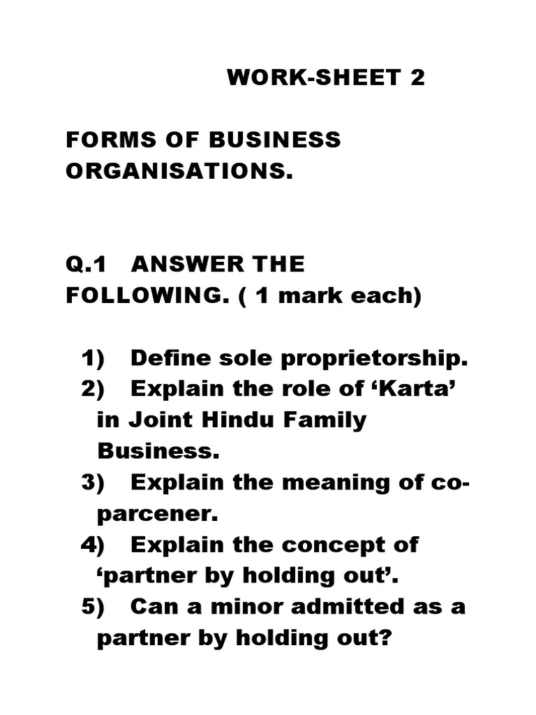 Class 11 Business Org. Worksheet 2 | PDF