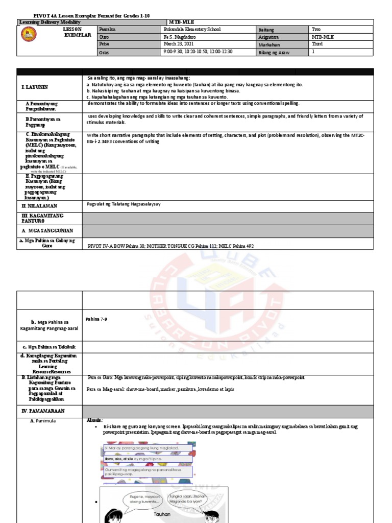 L.E. Mtb-Mle For Cot 1 | PDF