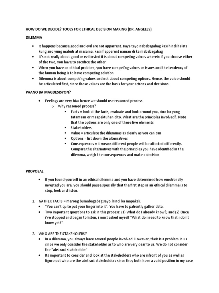 How Do We Decide? Tools For Ethical Decision Making (Dr. Angeles ...