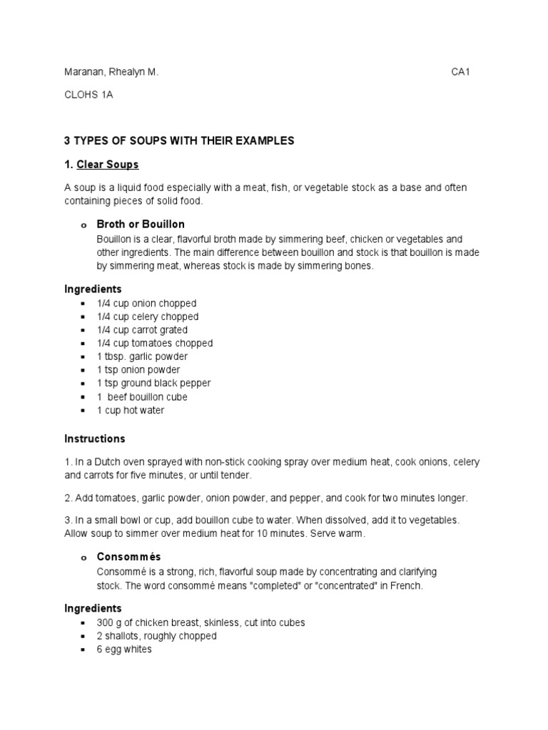 Three Types of Soups Explained | PDF | Pasta | Soup