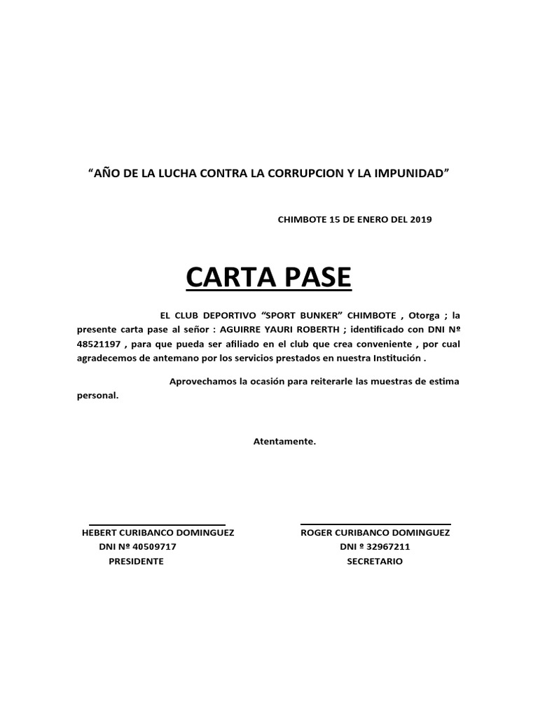 Carta Pase | PDF