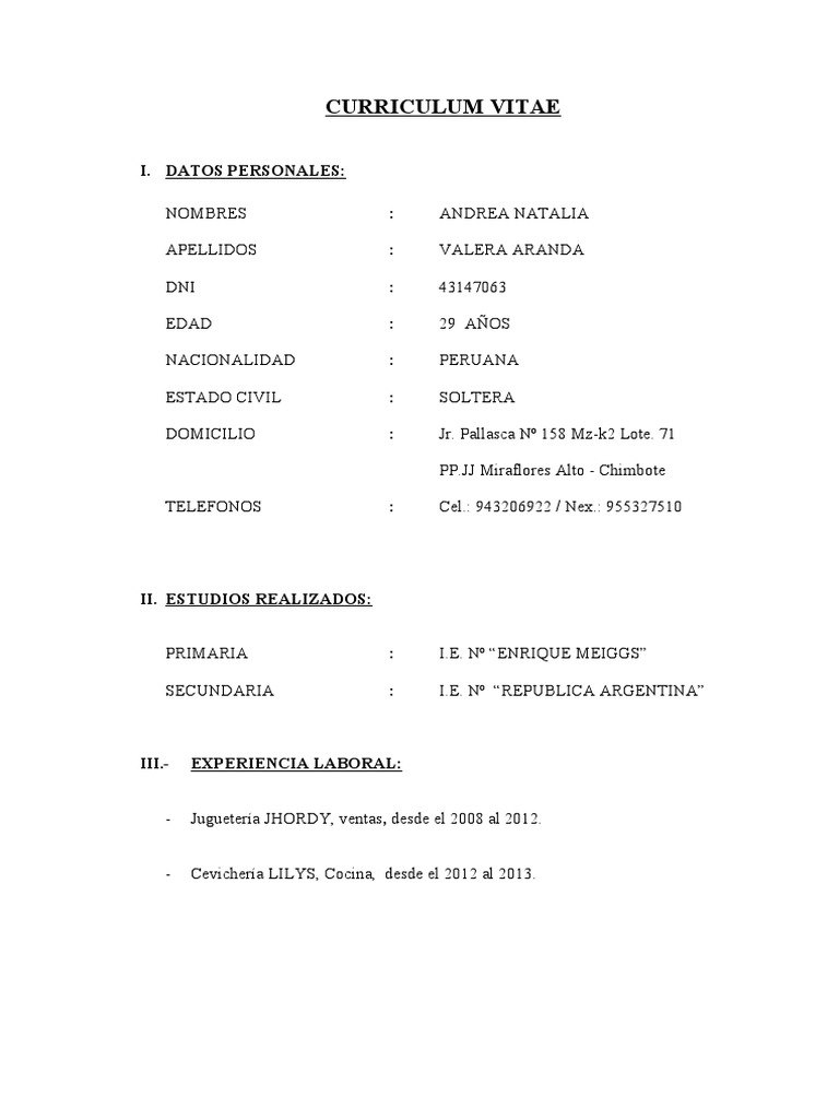Curriculum Vitae - Andrea Aranda | PDF