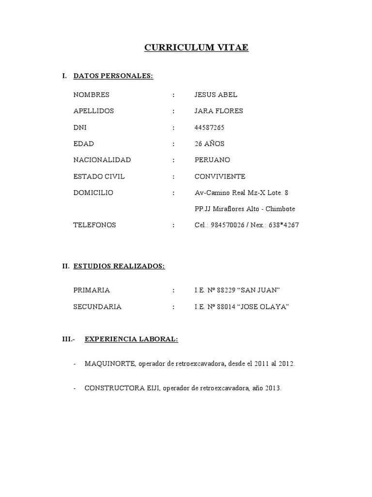 Curriculum Vitae - Jesus Abel Jara Flores | PDF