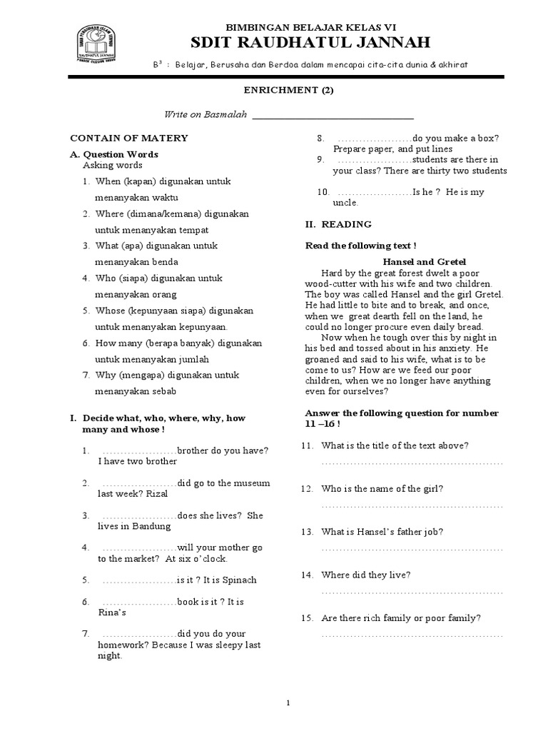 English Enrichment-2' 2010 | PDF | Hansel And Gretel