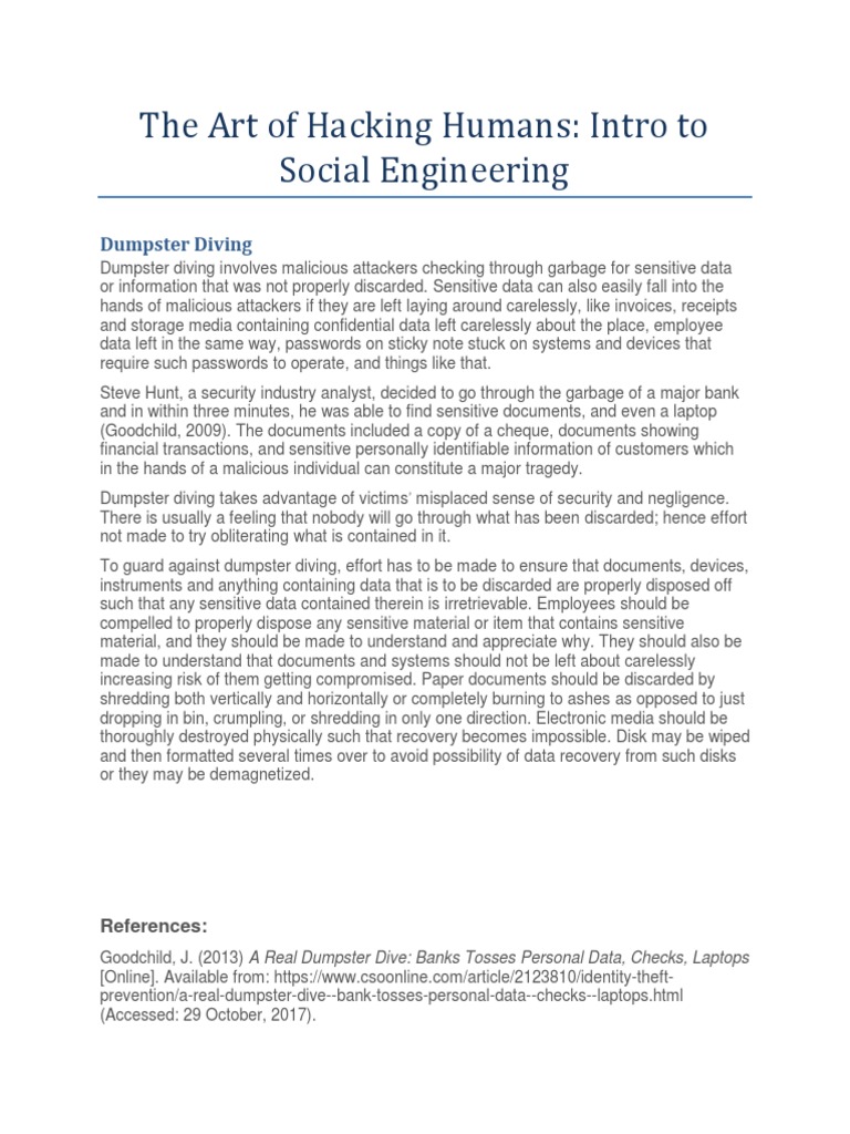 009 Dumpster Diving | PDF | Social Engineering (Security) | Security