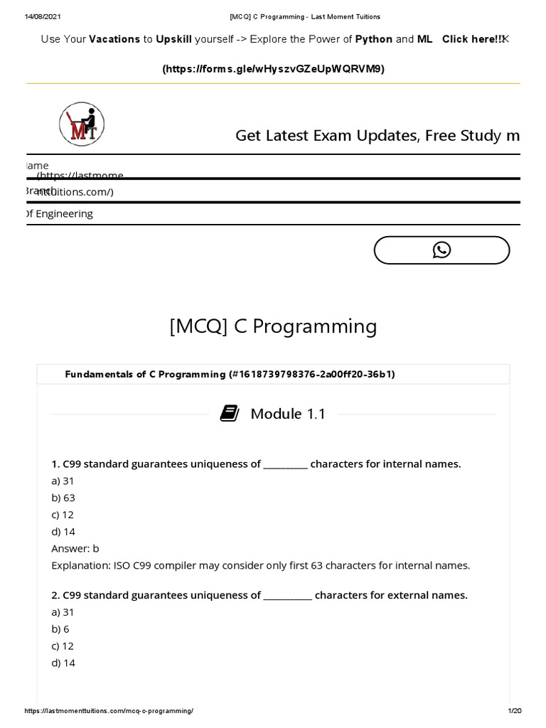 Computational Skills MCQs QB | PDF | C (Programming Language) | Computer Data