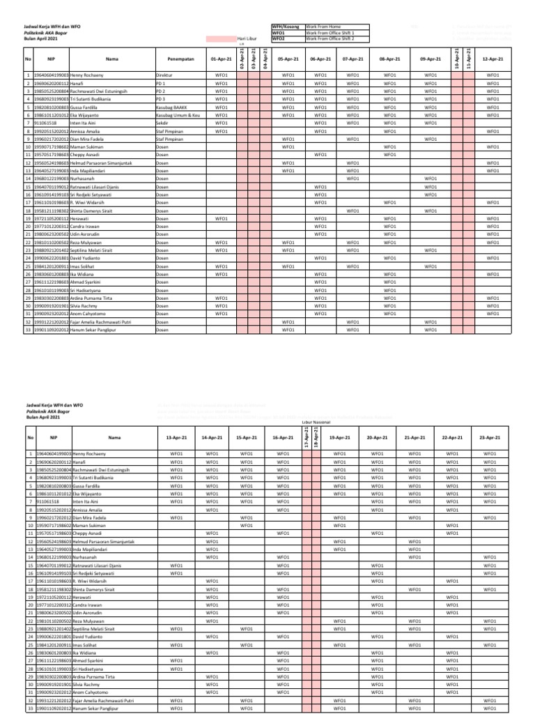 Jadwal WFO April AKABO | PDF