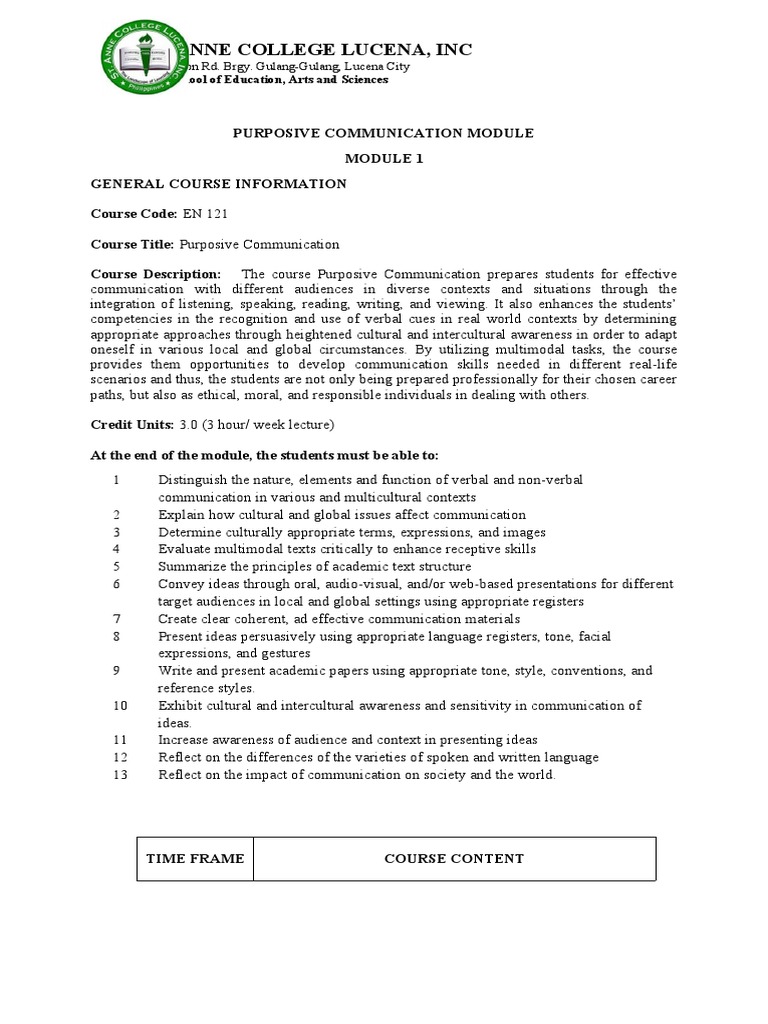 Purposive Communication Module | PDF | Communication | Nonverbal ...