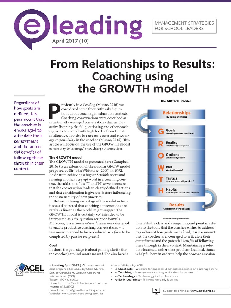 Coaching with the GROWTH Model | PDF | Conversation | Cognition