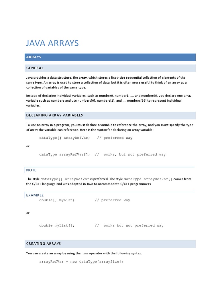 Java Array PDF | Download Free PDF | Array Data Type | Array Data Structure