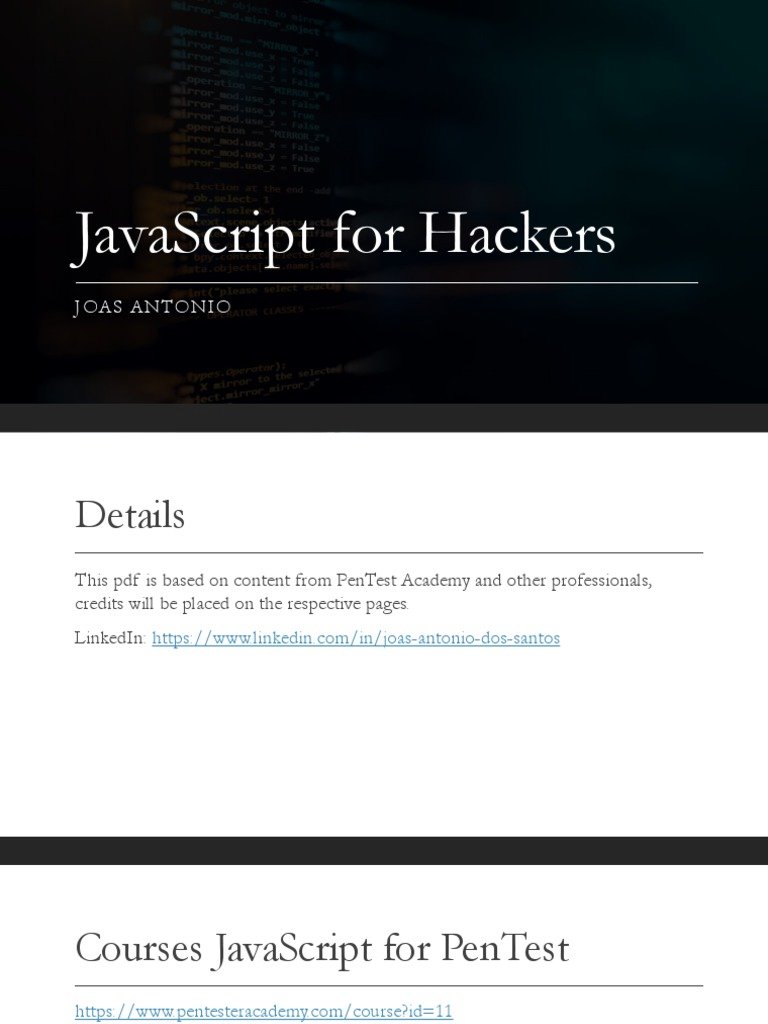 JavaScript For Hackers | PDF | Java Script | Software