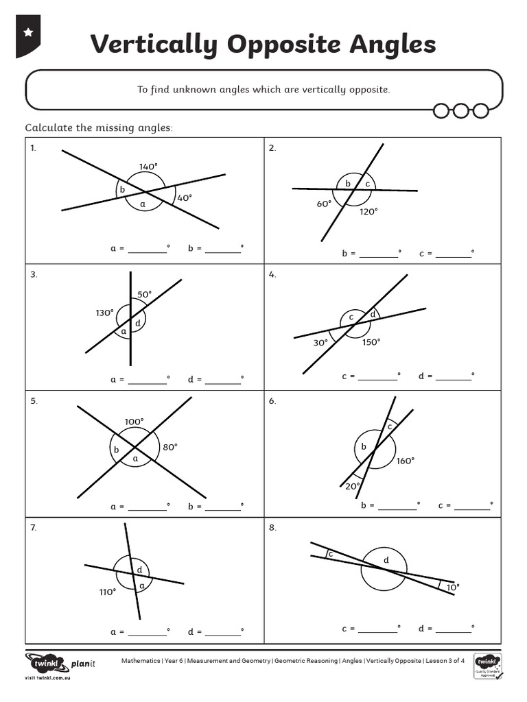 Differentiated Vertically Opposite Angles Activity Sheet | PDF ...