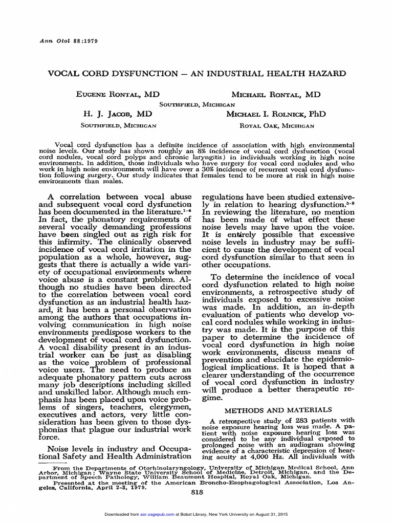 Industrial Vocal Cord Risks | PDF | Human Voice | Noise