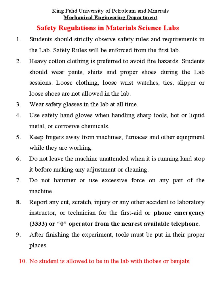 Safety in Materials Science Lab | PDF | Laboratories | Safety