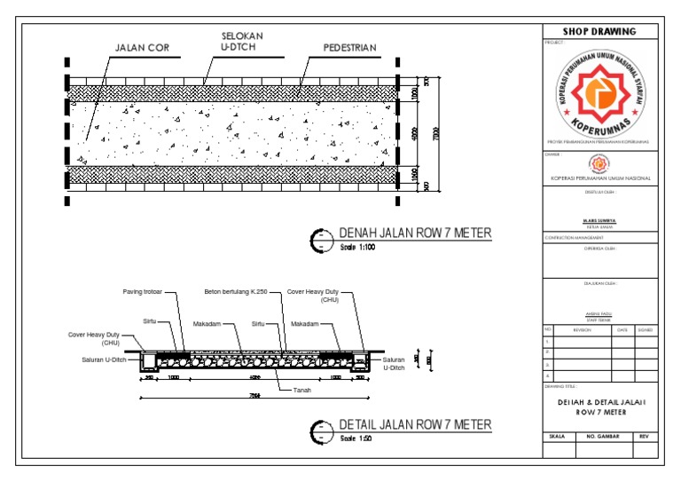 Denah & Detail Jalan Row 7 Meter | PDF