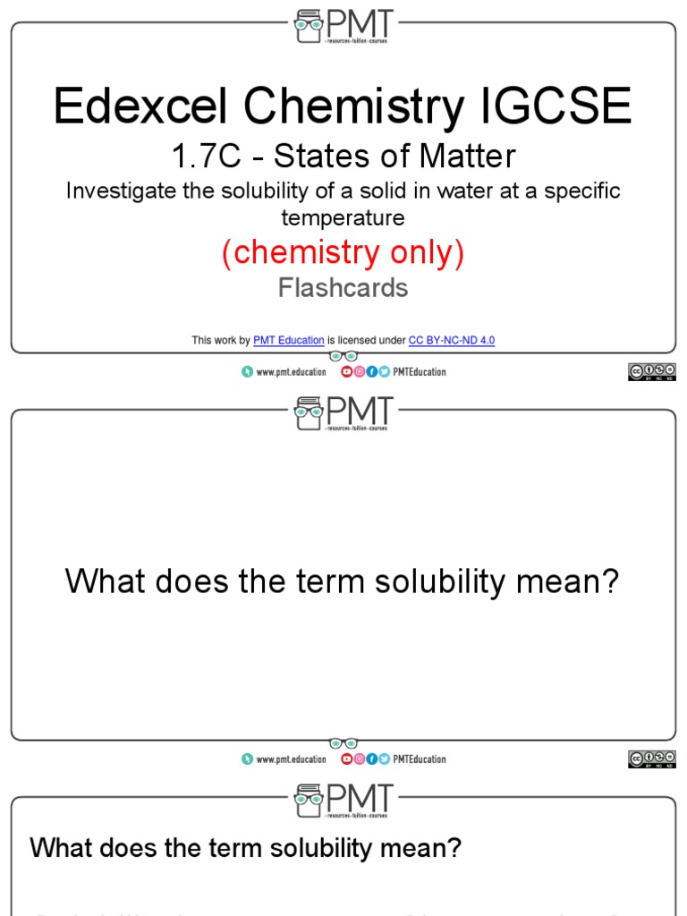 Flashcards - Investigating Solubility - Edexcel Chemistry IGCSE | PDF ...