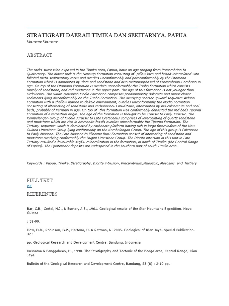 Stratigrafi Daerah Timika Dan Sekitarnya | PDF | Limestone | Rock (Geology)