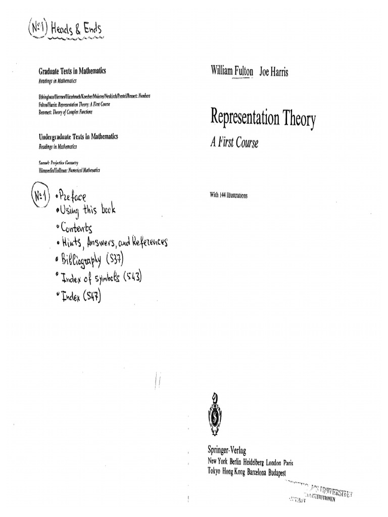 Fulton William, Harris Joe - Representation Theory A First Course (1991 ...