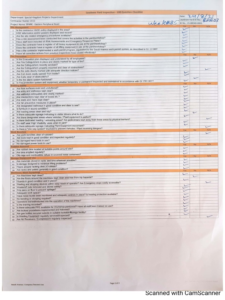 Laydown Inspection Checklist EPR-03 Week 35 | PDF