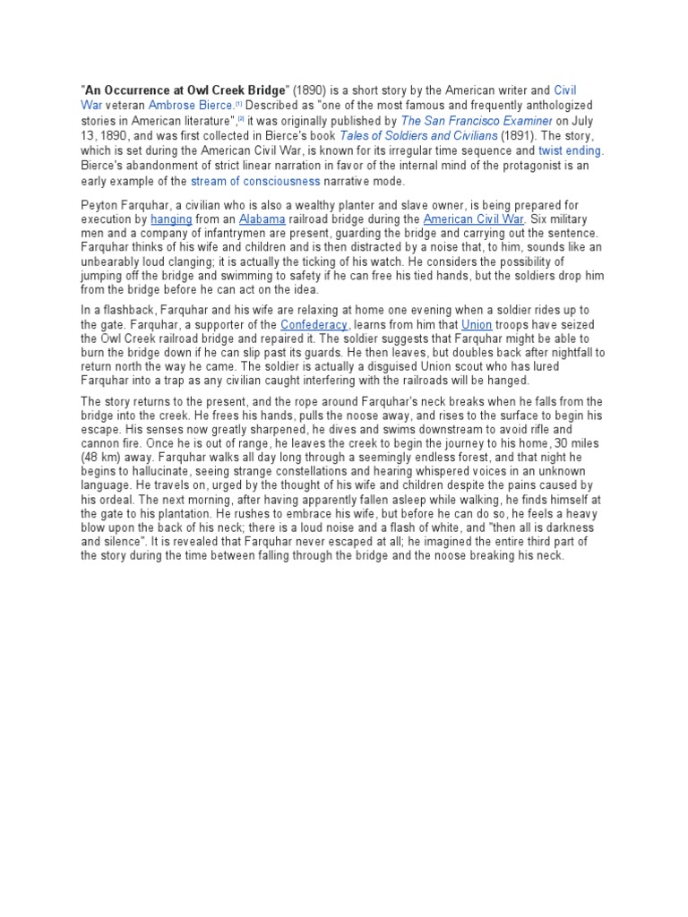 An Occurrence at Owl Creek Bridge | PDF | Classics