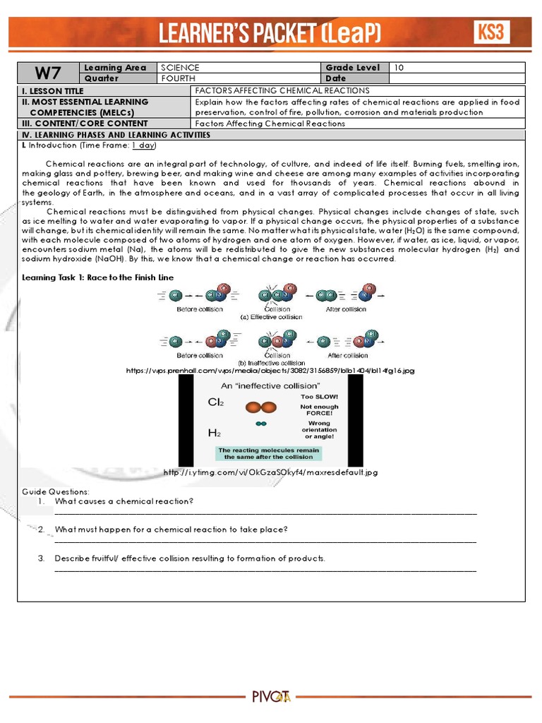 Q4 Science 10 Week7 | PDF | Reaction Rate | Chemical Reactions