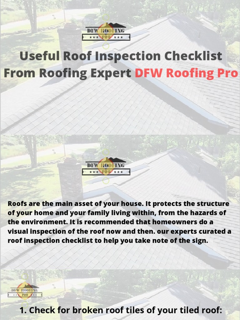 Useful Roof Inspection Checklist From Roofing Expert DFW Roofing Pro | PDF