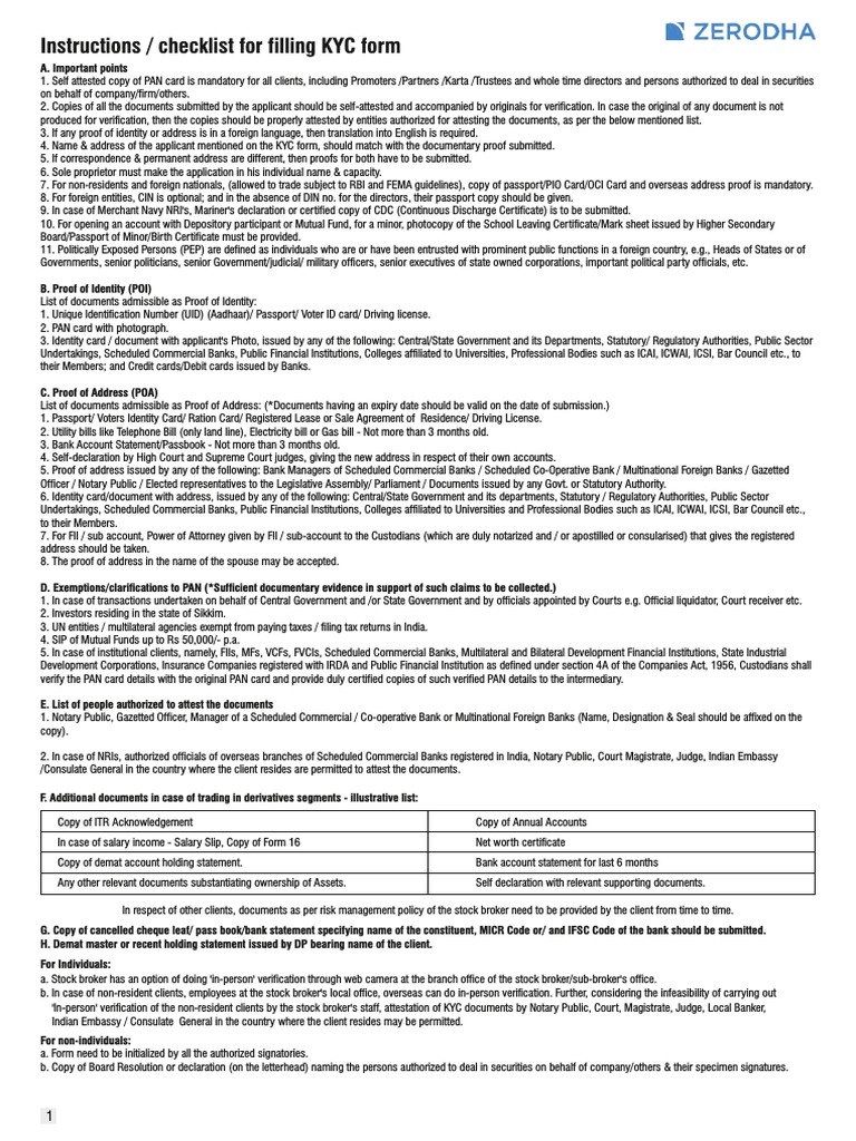 Instructions / Checklist For Filling KYC Form | PDF | Identity Document ...