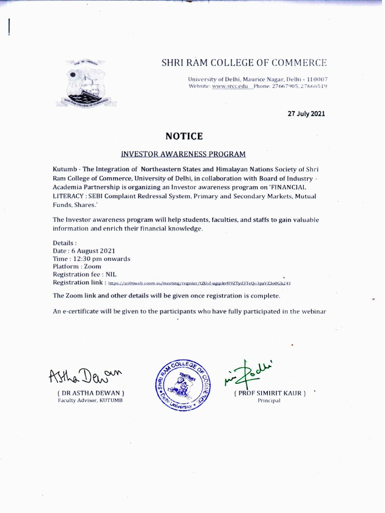 Notice - Investor Awareness Program | PDF