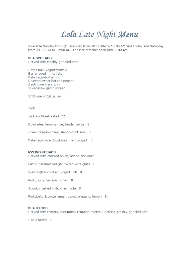 Late Night Menu | PDF