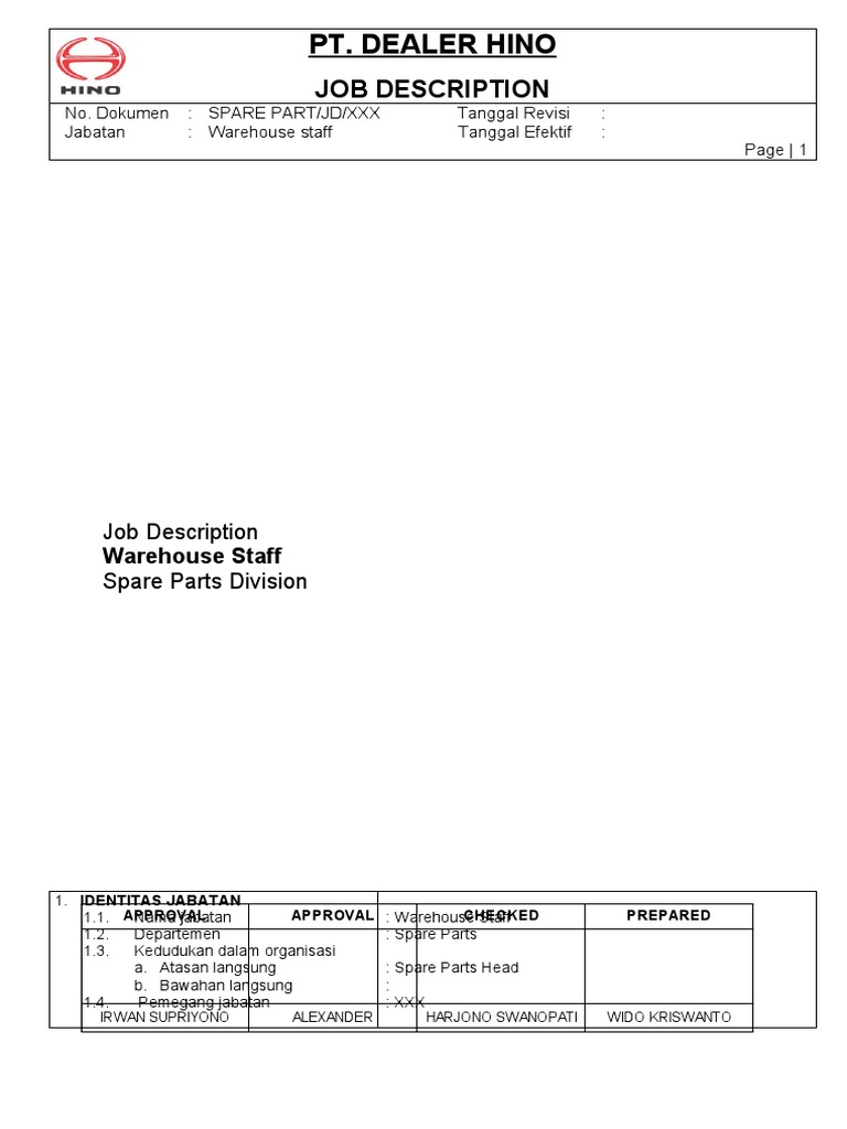 Form Job Desc (Warehouse Staff) - 2 | PDF