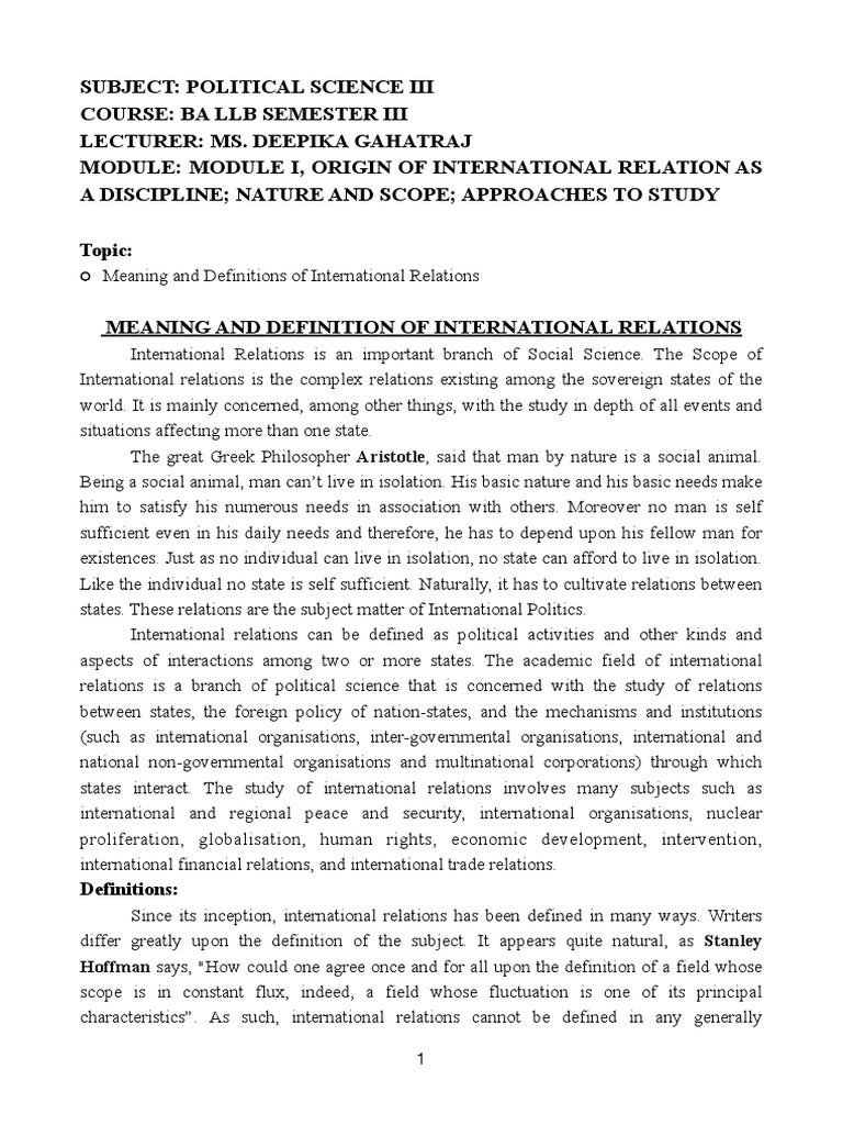 Meaning and Definitions of International Relations | PDF ...