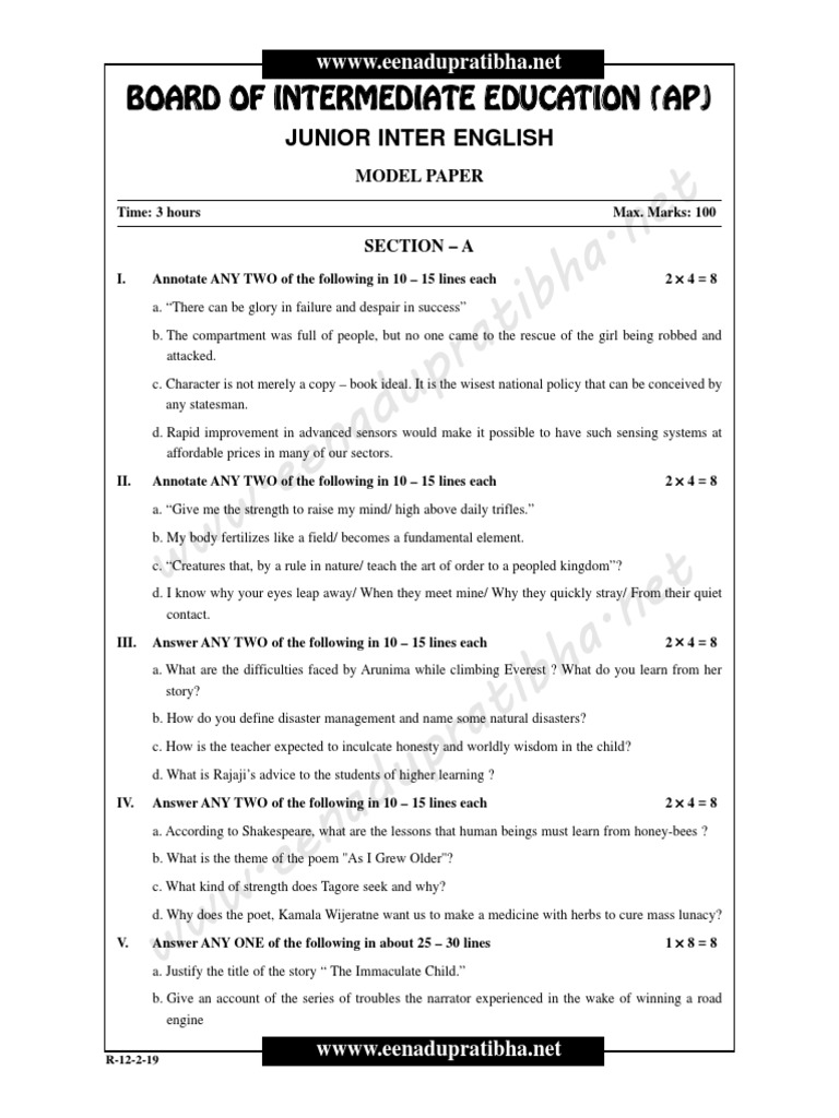 Board of Intermediate Education (Ap) : Junior Inter English | PDF