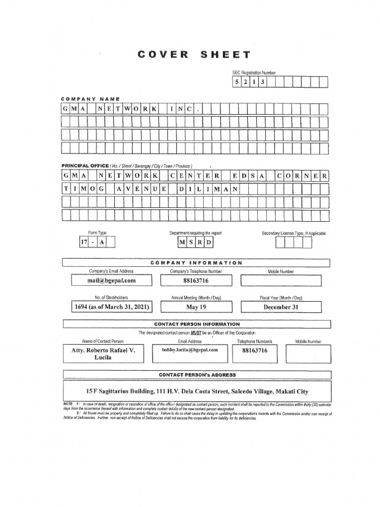 Gma Sec Form 17-A (2020) | PDF