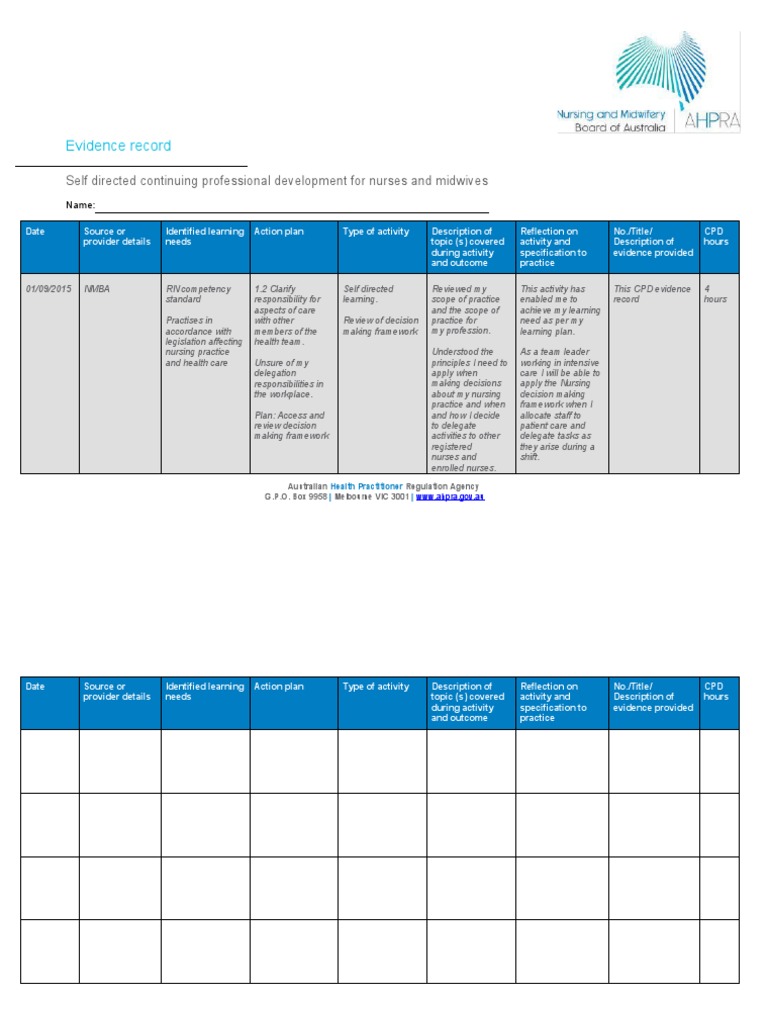 Nursing CPD Evidence Record Template | PDF | Nursing | Midwife