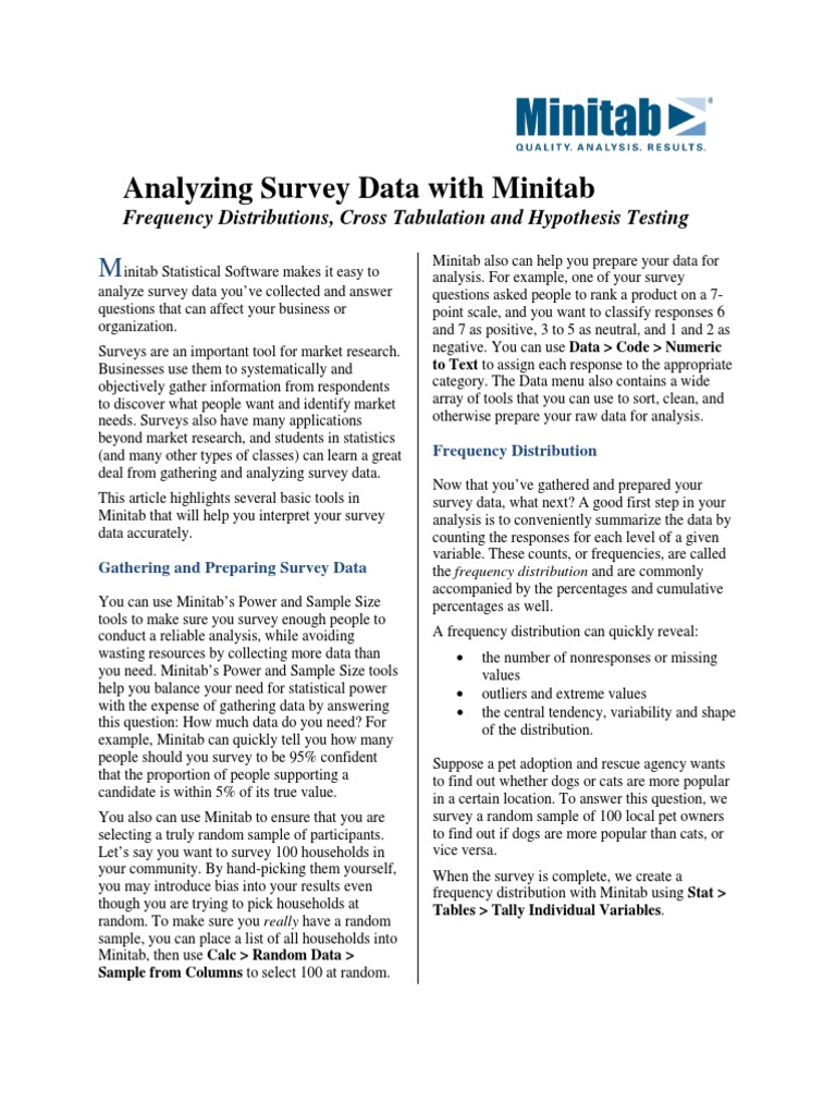 Analyzing Survey Data With Minitab | PDF | Statistical Hypothesis ...