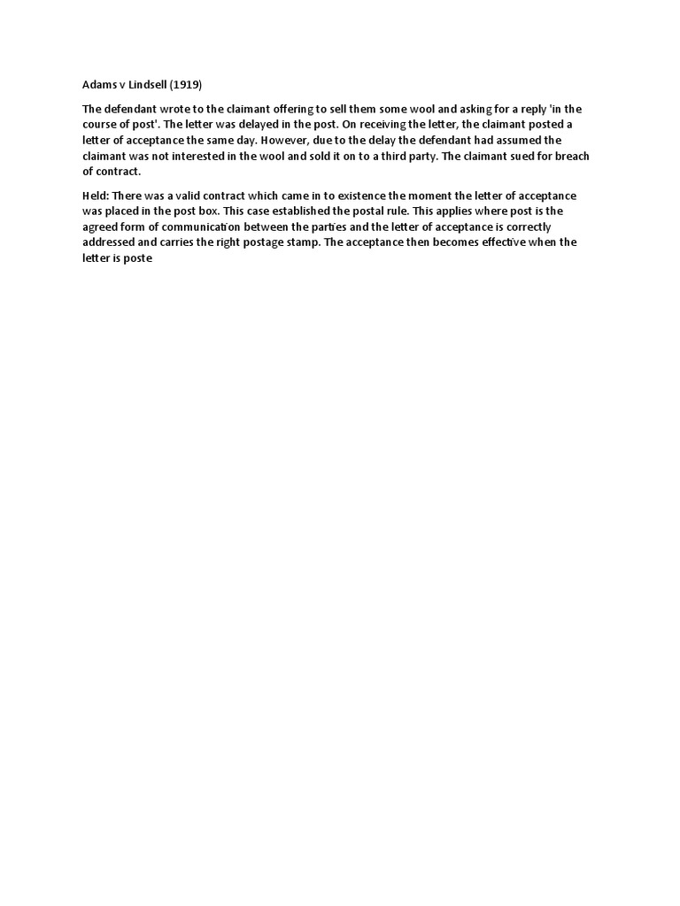 Adams V Lindsell | PDF