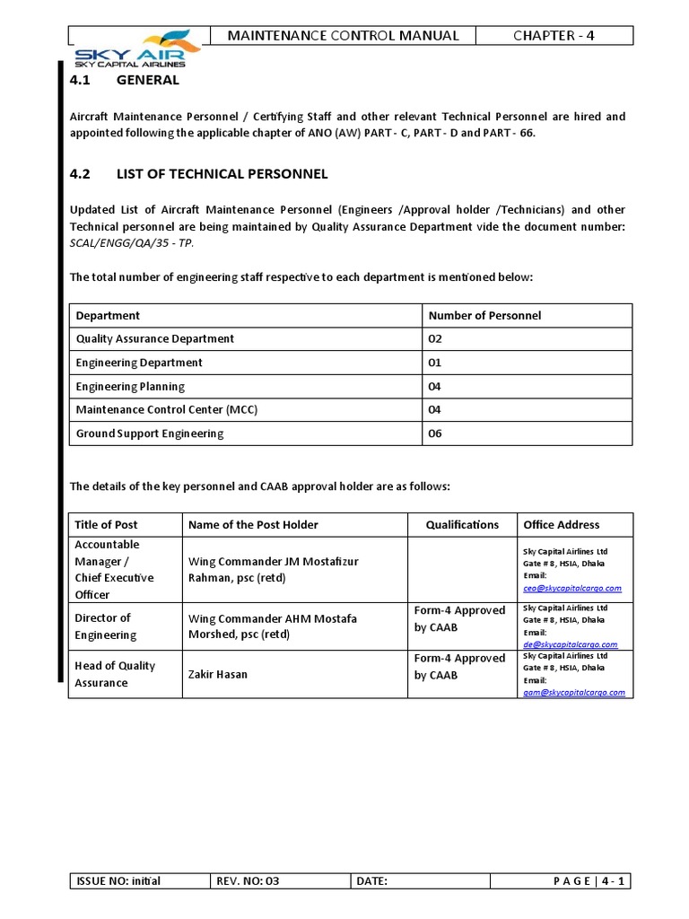 4.1 General: Maintenance Control Manual Chapter - 4 | PDF | Aviation ...