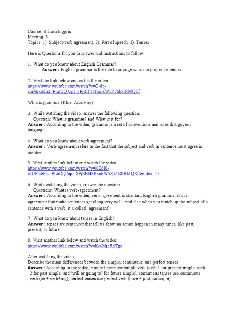 Subject Verb Agreement and Tenses | PDF | Verb | Grammatical Tense