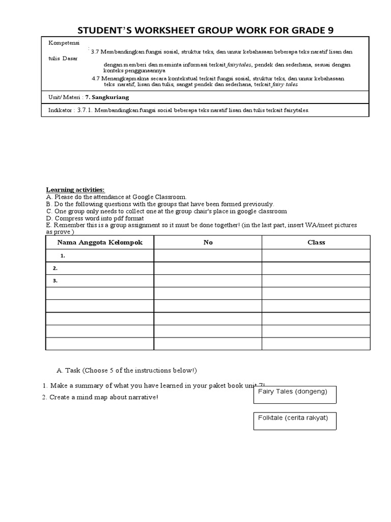3.7 Student's Worksheet For Group Work Grade 9 | PDF
