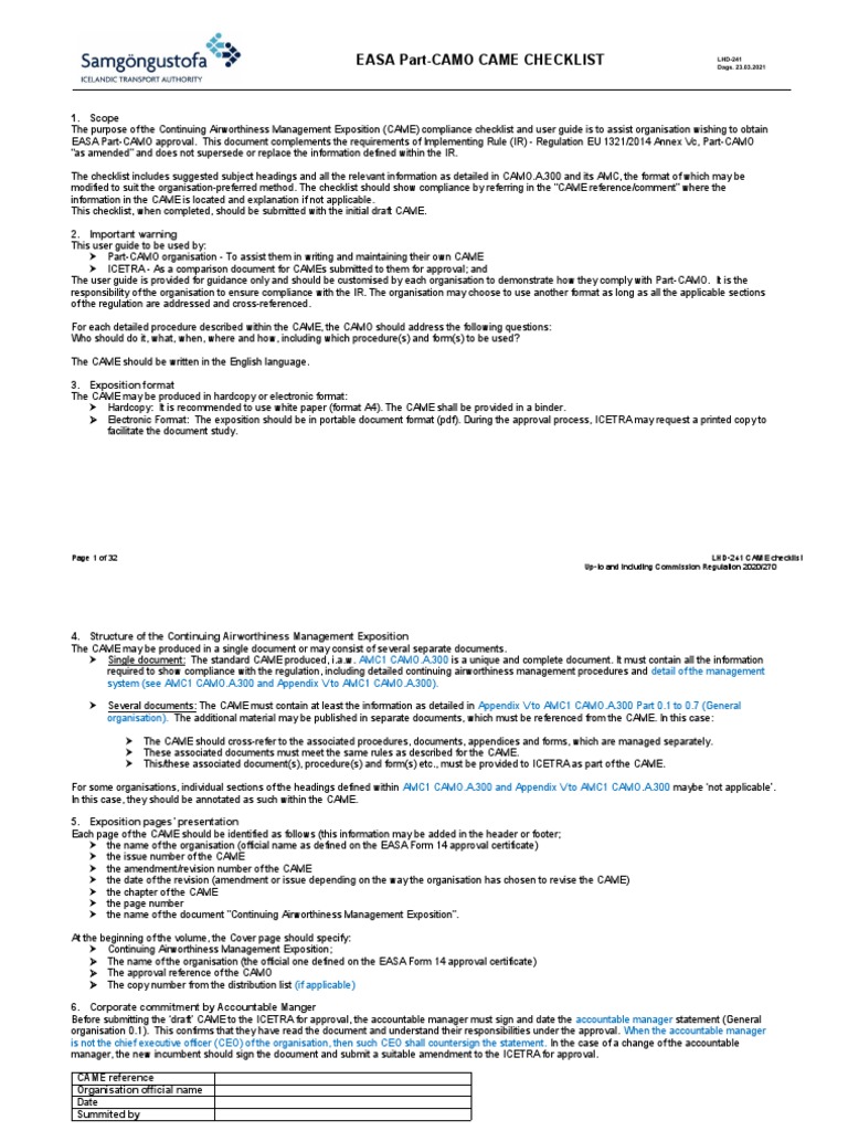 EASA Part-CAMO CAME Checklist Guide | PDF | Reliability Engineering ...