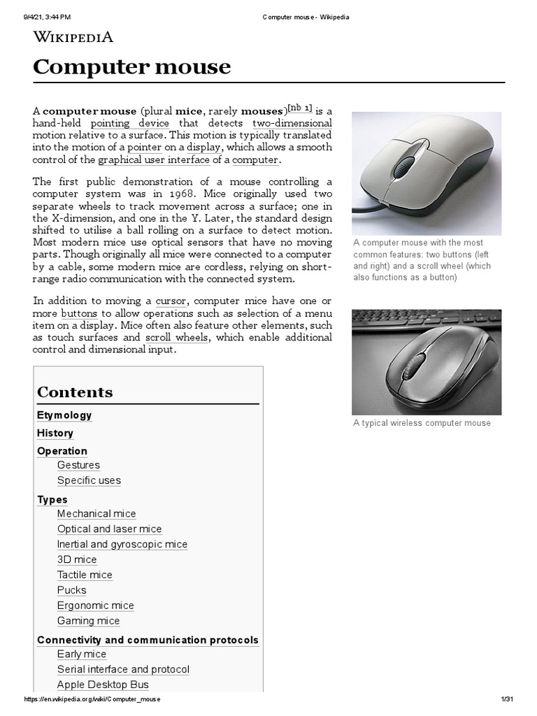 Computer Mouse - Wikipedia | PDF | Usb | Cursor (User Interface)