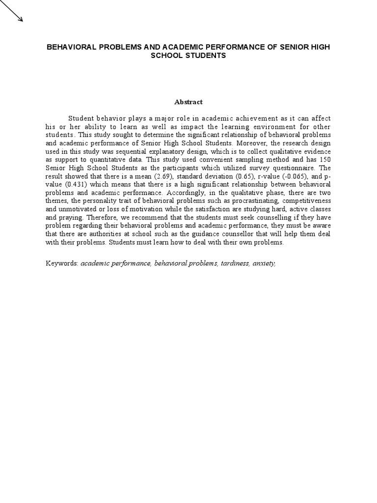 Behavioral Problems and Academic Performance of Senior High School ...