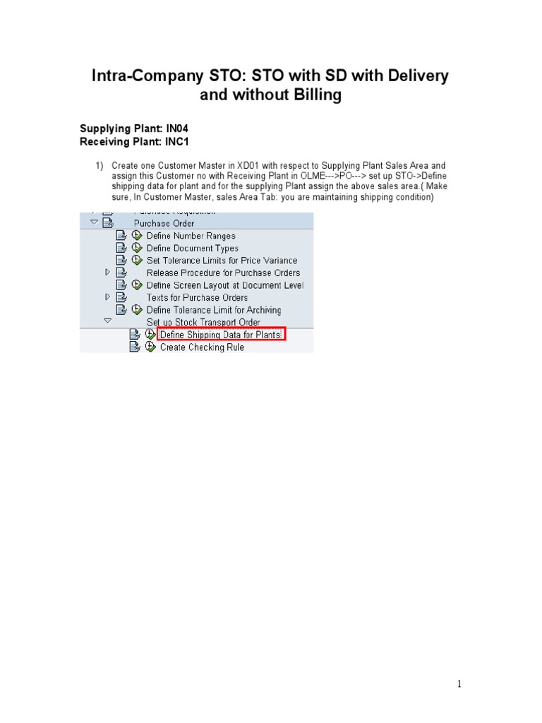 Intra-Company STO: STO With SD With Delivery and Without Billing | PDF ...