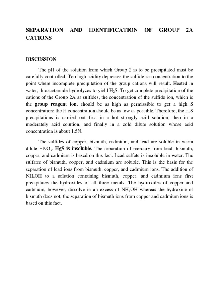 l4 Separation and Identification of Group 2a Cations | PDF | Hydroxide ...