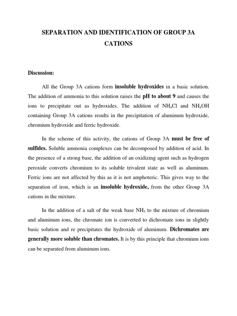 l5 Separation and Identification of Group 3a Cations | PDF | Hydroxide ...