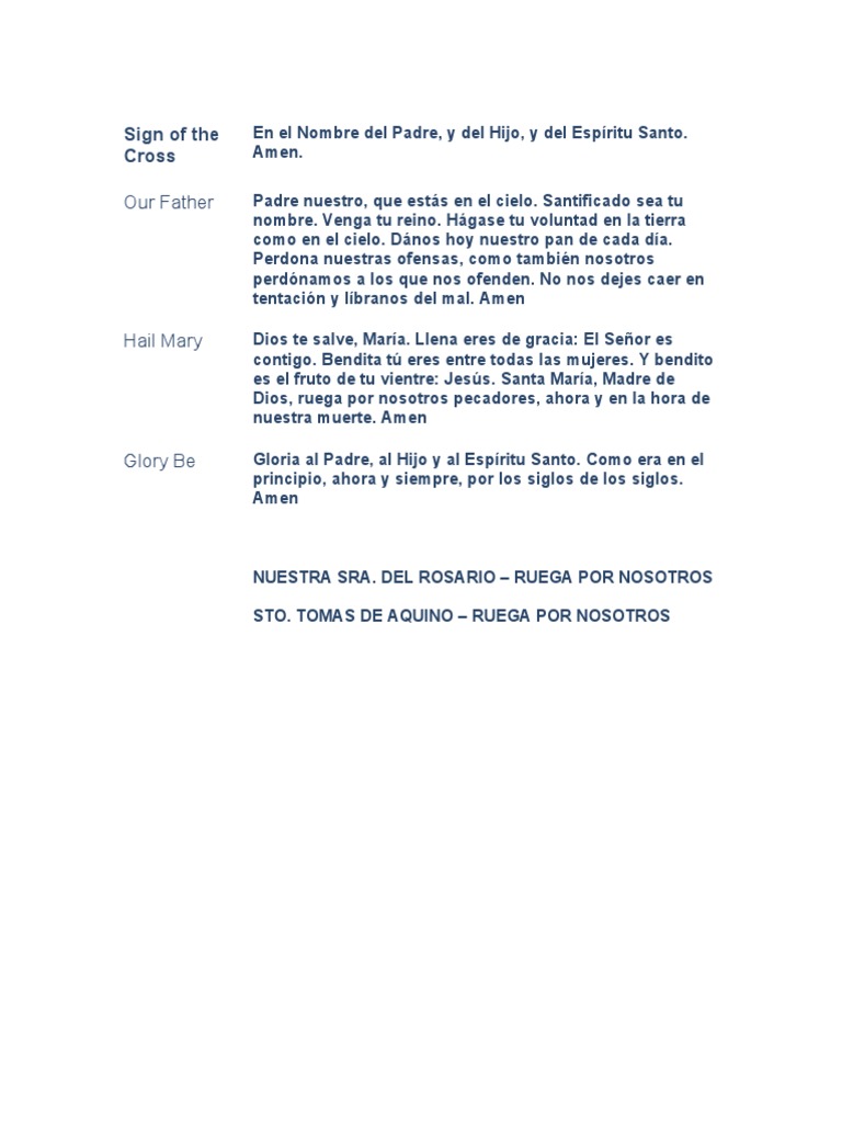 Glory Be Prayer In Spanish