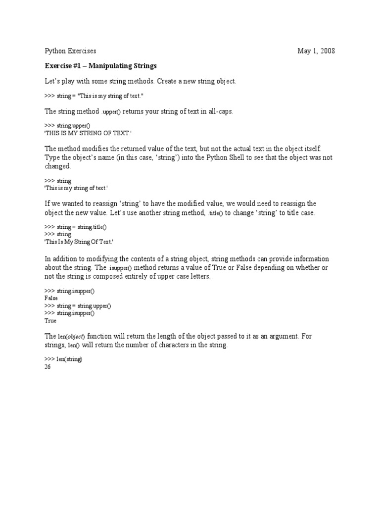 Manipulating Strings, Lists, Files and Directories with Python Exercises | PDF | String ...
