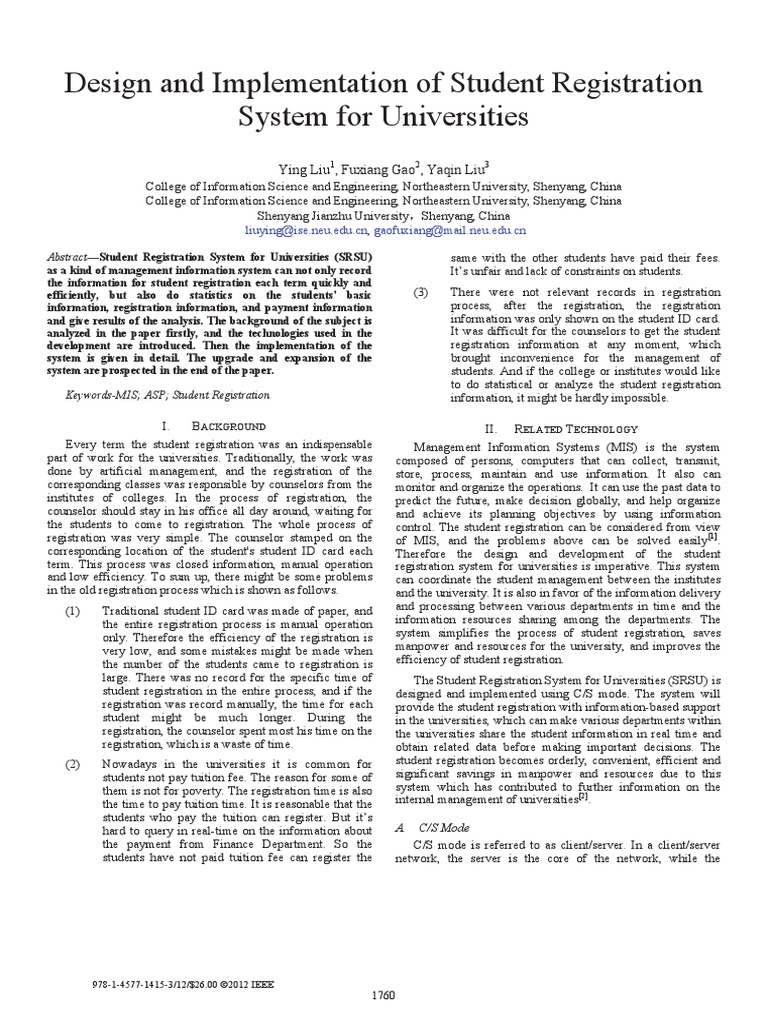 Design and Implementation of Student Registration System For ...