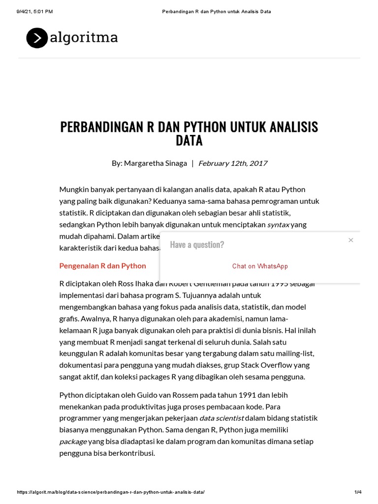 Perbandingan R Dan Python Untuk Analisis Data | PDF